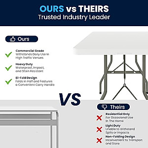 Flash Furniture Kathryn 8' Rectangular Plastic Folding Event Table with Carrying Handle, Bi-Fold Portable Banquet Table for Indoor/Outdoor Events, Granite White, 30"W x 96"L