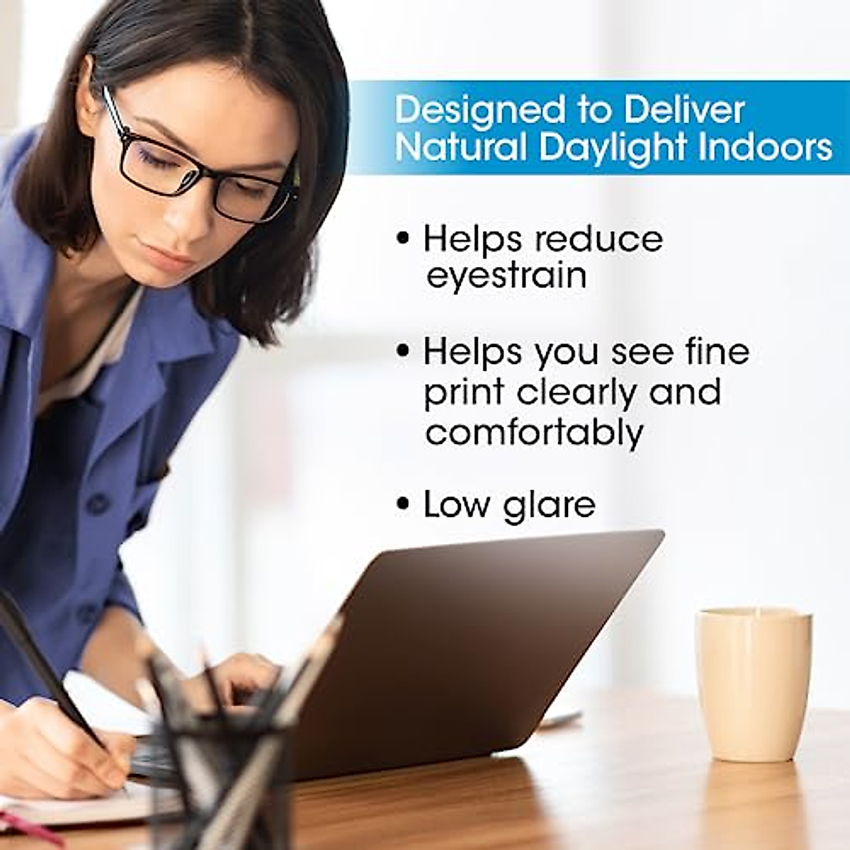 OttLite 18w EasyView Standing Floor Lamp with Optical Grade 3X Magnifier Attachment Arm & Flexible Neck - Wide Wing Shade with Modern Design for Crafting, Work, Office, Dorm Room, Sewing & Reading