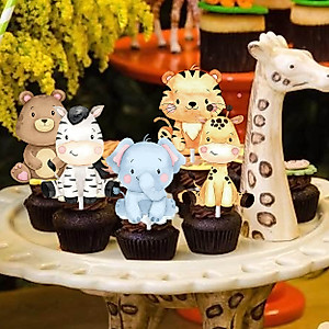 24pcs Jungle Animals Party Cupcake Toppers Decorations Jungle Safari Animal Theme Party Supplies for Zoo Wild Animal Birthday Party Baby Shower Supplies