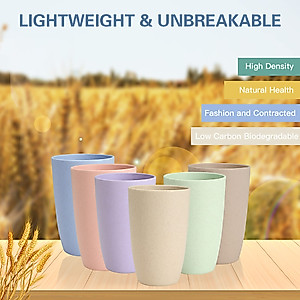 Numkey 20 oz [set of 6] Wheat Straw Cups Plastic Cups Reusable Unbreakable Drinking Cups Dishwasher Safe Water Glasses BPA Free cup Set For Kitchen, Camping, Party (Multicolor)