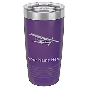 LaserGram 20oz Vacuum Insulated Tumbler Mug, High Wing Airplane, Personalized Engraving Included (Dark Purple)