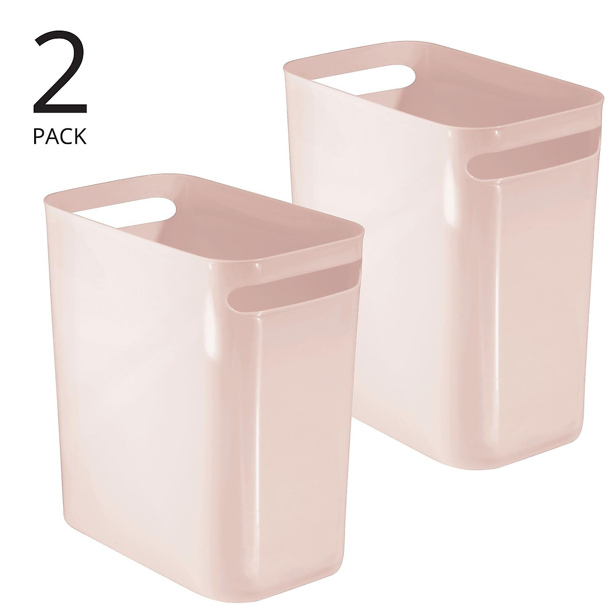 mDesign Light Pink 2.5 Gallon Plastic Trash Can, Set of 2, 10.875 x 7 x 12 in