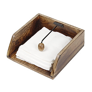 Wooden Napkin Holder Flat Scroll Collection, Bar Napkin Holder for Tables, Tableware Tissue Holder, Farmhouse Napkin Dispenser, Kitchen Bathroom Bedroom Countertop | 8" X 8" X 2.8" (Borwn)