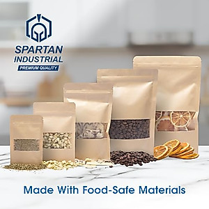 Spartan Industrial - 5" X 8" Kraft Zip Top Food Storage Bags - Pack of 100 Smell-Proof Resealable Pouches for Packaging Coffee, Tea, Spices, Snacks, and More