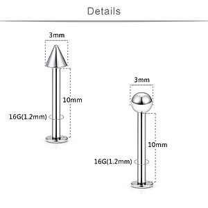 SCERRING 12PCS 16g Stainless Steel 3mm Balls & Spikes Labret Monroe Lip Tragus Cartilage Helix Earring Ring Body Piercing Jewelry 10mm - Silver
