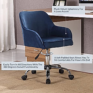 BELLEZE Modern Office Ergonomic Computer Desk Chair with Mid-Back Design, Thick Padded Velvet Seat, and Built-in Lumbar Support 360 Swivel Adjustable Height - Nora (Blue)