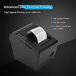 80mm Receipt Thermal Printer Auto Cutting Paper Bluetooth Wireless 3 inch Bill QR Code Barcode USB Bluetooth iOS Android (USB+Bluetooth Port)
