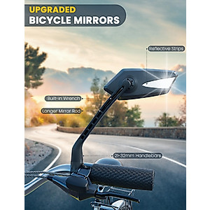 ROTOPATA Bike Mirror Handlebar Mount 1 Pair, 360° Adjustable HD Scratch Resistant Glass Lens, Safe E-Bike Mirror, 21-32mm Handlebar, Bicycle Mirrors Accessories for Ebike Mountain Road Bike Scooter