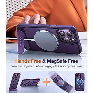 TORRAS Stronger Magnetic for iPhone 14 Pro Max Case with Stand, Compatible with MagSafe, Built in Hidden Kickstand, 10FT Mil-Grade Drop Protection for iPhone 14 Pro Max Case, Translucent Matte Purple
