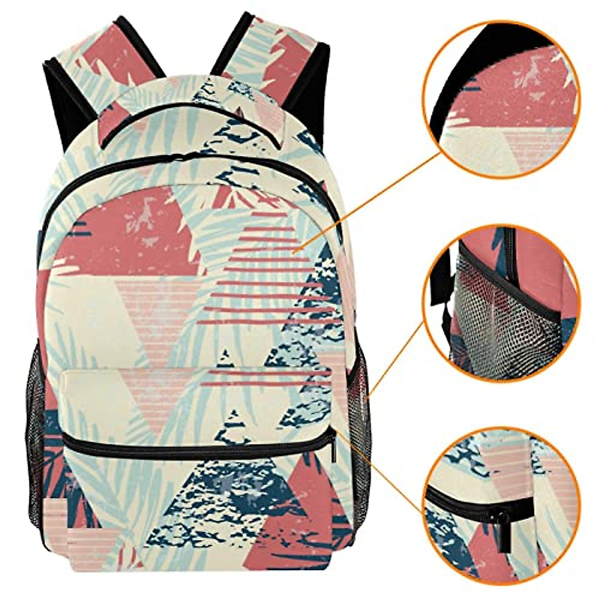 VBFOFBV Unisex Adult Backpack with for Travel Work, Triangle Stripes Tropical Leaves Modern