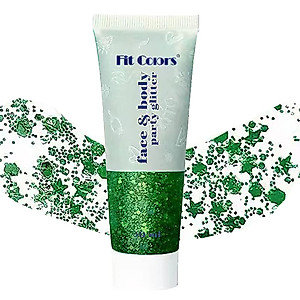 Yeweian St Patricks Day Green Body Glitters, Green Face Glitter Gel Mermaid Sequins Holographic Chunky Glitter, Lip Eye Hair Body Glitter Makeup, Green Liquid Eyeshadow Festival Rave Accessories,50g