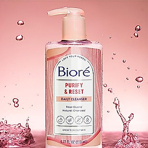 Bioré Rose Quartz + Charcoal Daily Purifying Cleanser, Oil Free Facial Cleanser Energizes Skin, Dermatologist Tested and Cruelty Free, 6.77 oz