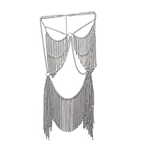 Connie Cloris Women's Sexy Suit Body Chain (Silvery Color-Personality Hanging Needle Connected Body Chain-8)