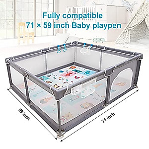 Baby Play Mat, Baby Crawling Floor Mats,71 x 59 Babies Playmats Compatible with TODALE and LIAMST Baby Playpen, Non-Slip Cushion Indoor Outdoor Infant Play Matt Foldable Toddlers Foam Play Mats