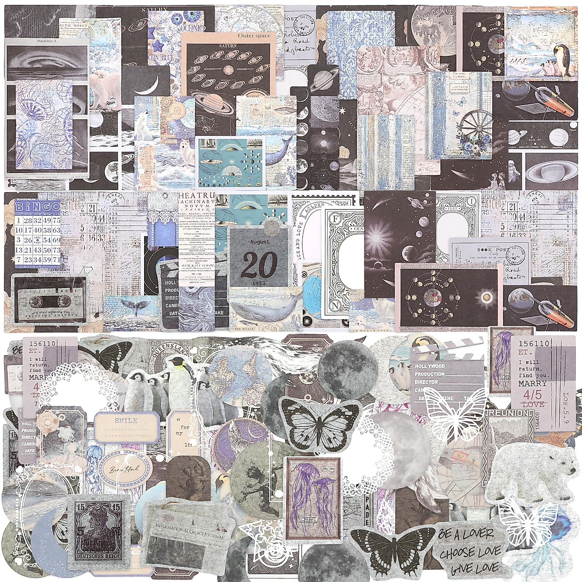 200 Pieces Vintage Scrapbook Kit Scrapbook Stickers Journaling Stickers for Scrapbooking Materials, Planner DIY Arts Craft Collage