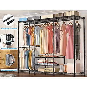 Ulif E5 Garment Rack, 4 Tiers Freestanding Heavy-Duty Closet Organizer and Storage System, Max Load 780LBS, 67.9" W x 14.5" D x 77.1" H, Black