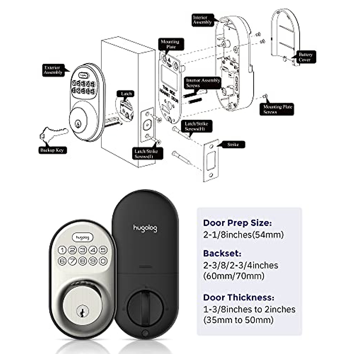 Hugolog Keyless Entry Door Lock with Keypad,Deadbolt Lock Electronic, Motorized Auto-Locking Easy Easy Installation High Security Material for Metal Home & Office