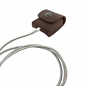 LeatherTex, Rustic AirPods Charging Cover Handmade from Full Grain Leather - Pocket Size, Genuine Bluetooth Case - Protective Portable Carrying Pouch - Bourbon Brown