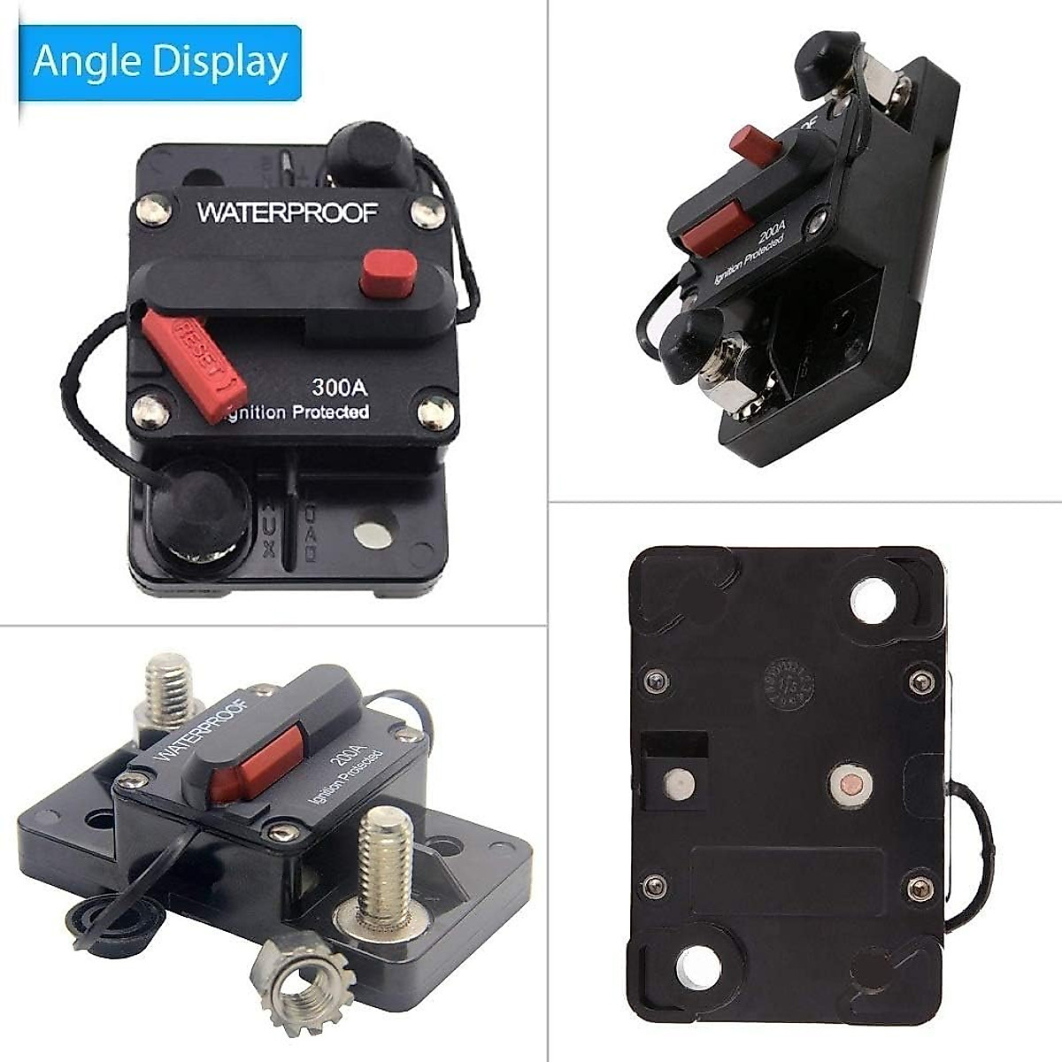 ANJOSHI 300 Amp Circuit Breaker 30A-300A with Manual Reset Waterproof Inline Fuse Inverter for Marine Trolling Motors Boat ATV Manual Power 12V-48VDC