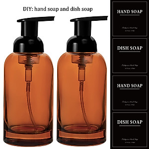 rejomiik 2 Pack Foaming Soap Dispenser Thick Glass Foam Hand Soap Dispenser for Bathroom or Kitchen Sink, 13 oz Pump Bottles for Hand soap, Body Wash, Clear Amber