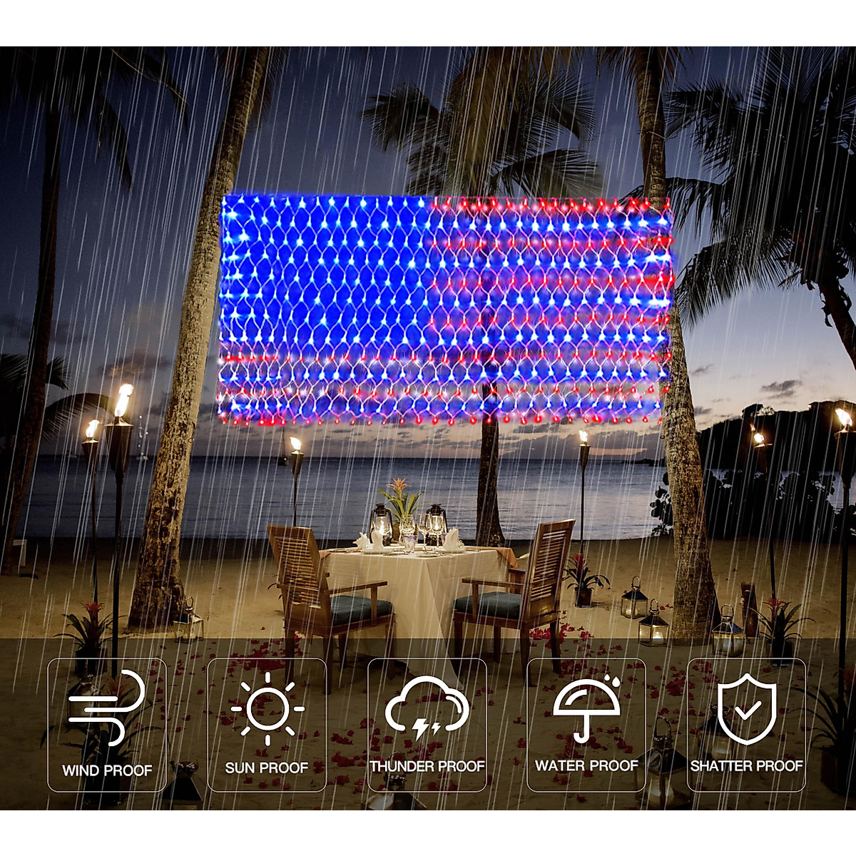 PUHONG (New) American Flag Lights, 420 LED USA Flag Net Lights, Outdoor Waterproof Patriotic Ornaments for Independence Day National Day July 4th Memorial Day Christmas New Year Party Yard Decoration