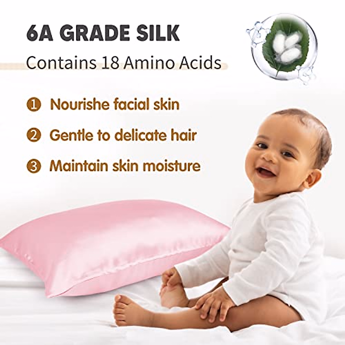 OLESILK 100% Mulberry Silk Toddler Pillowcase for Hair and Skin, Both Sides 19 Momme Pure Natural Silk Travel Pillow Cases with Hidden Zipper, 13"x 18", Pink