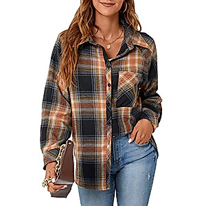 Blooming Jelly Womens Long Sleeve Shirts Flannel Plaid Tops 2023 Button Down Casual Fall Outfits Shacket(Large, Plaid)