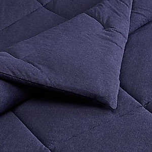 Amazon Basics Cotton Blend Jersey Knit Comforter Set, Full/Queen, Navy Blue