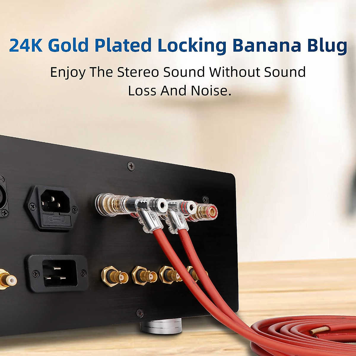 Monosaudio Locking Banana Plugs 8Pcs 45 Degree Banana Connectors Double Screw Speaker Banana Plug for 8-15 Guage Speaker Wire,Audio/Video Receiver,Sound Systems with L-Form Hex Wrench(Rhodium Plated)