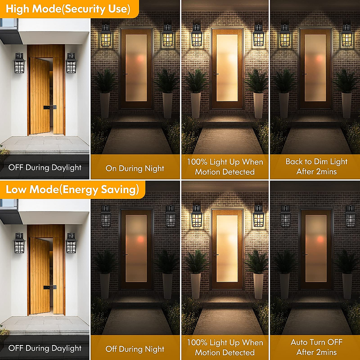 2-Pack Motion Sensor Outdoor Lights, Upgrade Dusk to Dawn Exterior Sensor Light Fixture Wall Mount, Outside Motion Sensor Lights for House Porch Garage Patio, Exterior Black Wall Lanterns Sconces