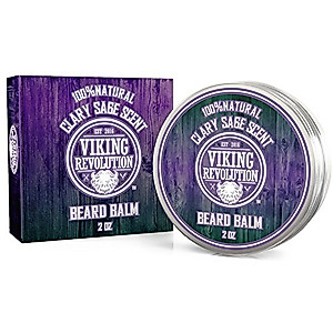 Viking Revolution Beard Balm with Clary Sage Scent and Argan & Jojoba Oils - Styles, Strengthens & Softens Beards & Mustaches - Leave in Conditioner Wax for Men
