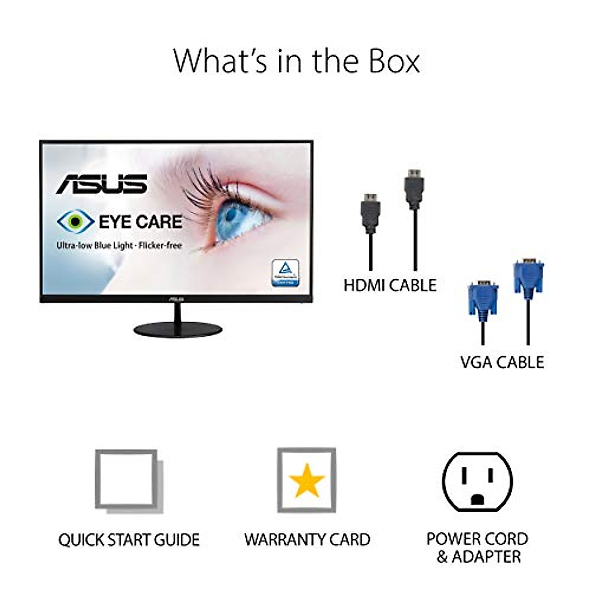 ASUS VL249HE 23.8” Eye Care Monitor, 1080P Full HD, 75Hz, IPS, Adaptive-Sync/FreeSync, Eye Care, HDMI VGA, Frameless Slim Design, VESA Wall Mountable