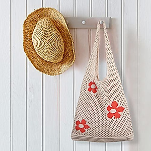 Emprier Women Retro Summer Hobo Bag Trendy Flower Knitted Shoulder Bags Mesh Hollow Tote Bag Casual Beach Purse