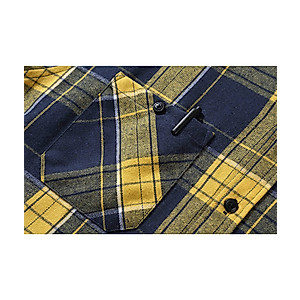 ZITY Men's Flannel Hoodie Shirts Casual Button Down Plaid Shirt Jackets for Men Long Sleeve Stylish Hooded with Pocket Yellow Dark Blue Large
