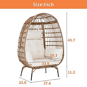 Wicker Patio Egg Chair Outdoor,Outdoor Furniture Chair,Rattan Papasan Chair with Removable Cushion Oversized Outdoor Egg Chair for Bedroom,Backyard,Living Room,Poolside,Patio,Hold up to 350 LBS,White