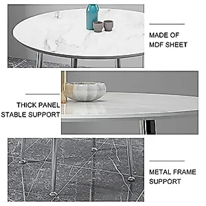 44.8" Round Dining Table for 4-6, Imitation Marble Grain Wood Round Kitchen Table with Plating Adjustable Heigh Legs, Suitable for Living Room, Kitchen & Dining Room, Waiting Room, White