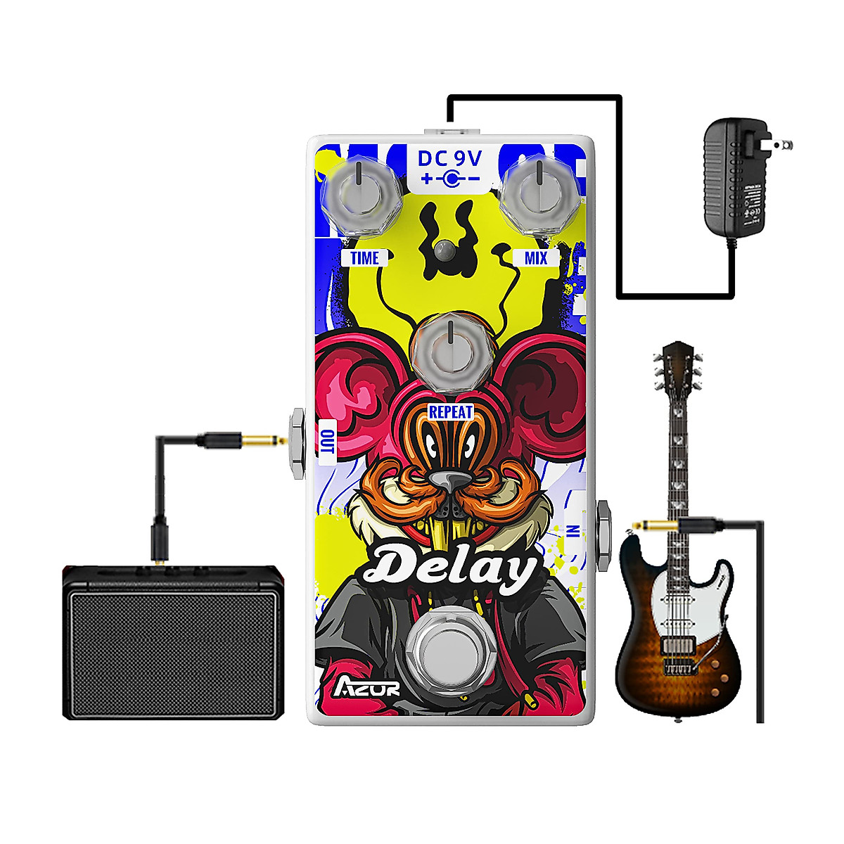 AZOR Digital Delay Guitar Effect Pedal Mouse Vintage Unique Tones Delay Pedal for Electric Guitar AP508