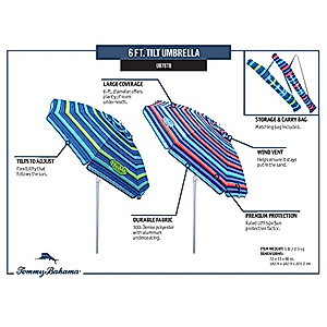 Tommy Bahama 6' UPF 50+ Tilt Beach Umbrella with Wind Vent