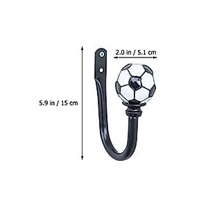 DOITOOL 2pcs U Shaped Metal Hooks with Soccer Ball Metal Hanging Hooks Adhesive Heavy Duty Coat Hooks Wall Decor Hooks for Curtains (Black)