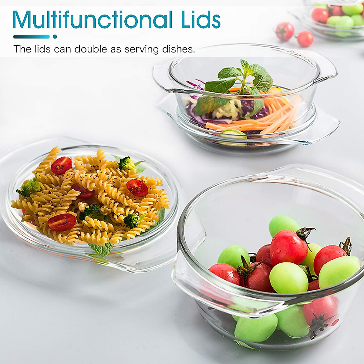 Clear Round Glass Casserole by NUTRIUPS | Small Oven Safe Casserole Dish, 0.65 L