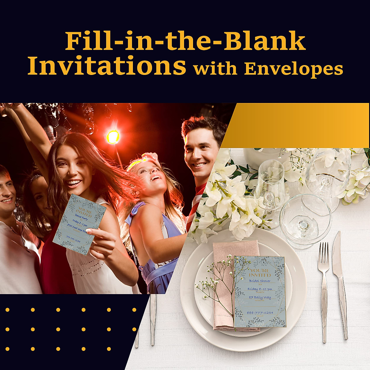 Better Office Products 25 Pack Party Invitations with Envelopes, Cardstock with Metallic Gold Foil Lettering, Bulk Set, 5x7 Inch, Fill in the Blank Notecards, for Weddings, Showers & All Occasions