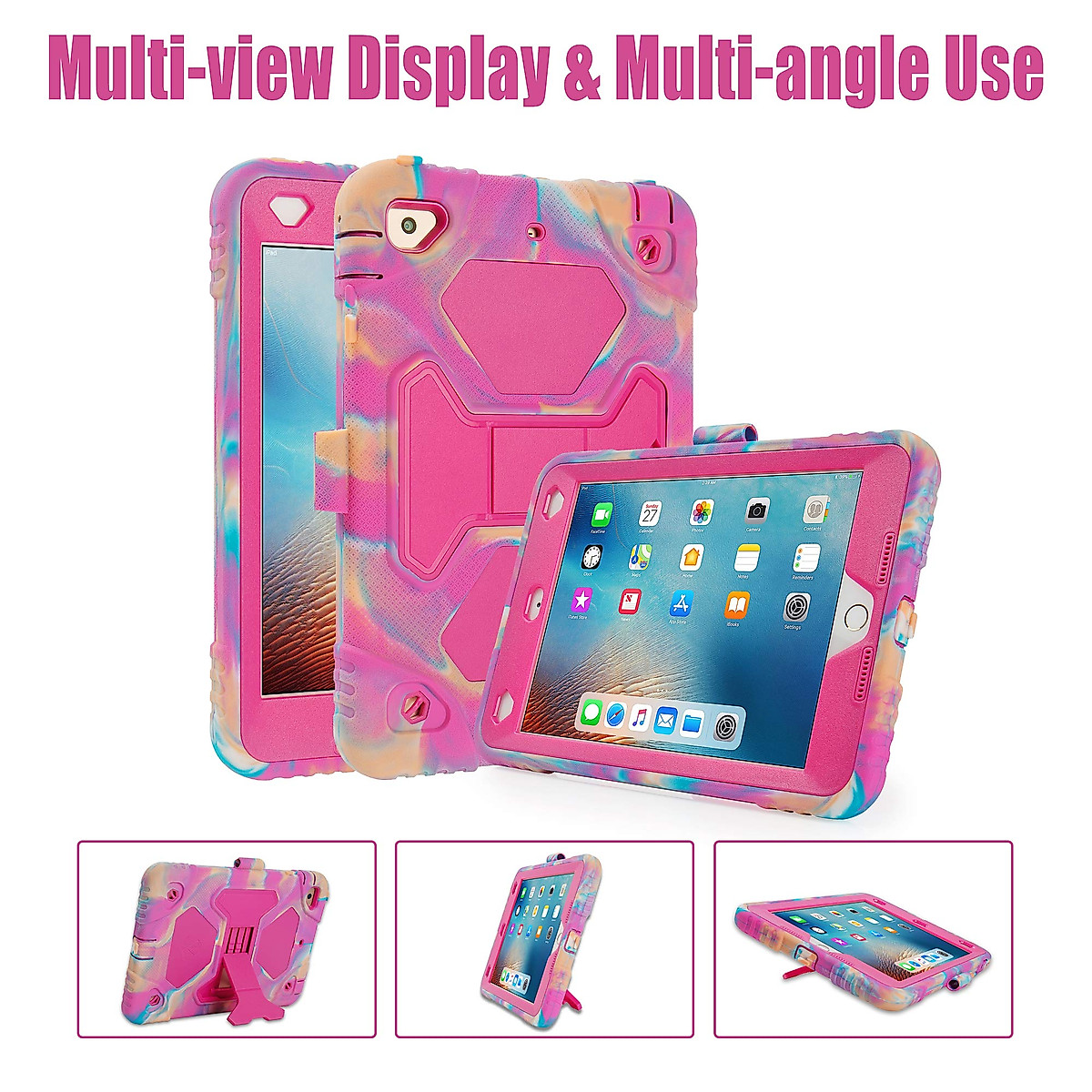 ACEGUARDER Shockproof Kid case for iPad Mini Case, iPad Mini 2, iPad Mini 3, iPad 7.9 inch Case, Shockproof Protective, with Pencil Holder & Multi-Angle Adjustable Bracket (2021 New, Rose Pink)