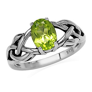 Silvershake 1.32ct. 8X6mm Natural Oval Shape Peridot 925 Sterling Silver Celtic Knot Solitaire Ring Size 10
