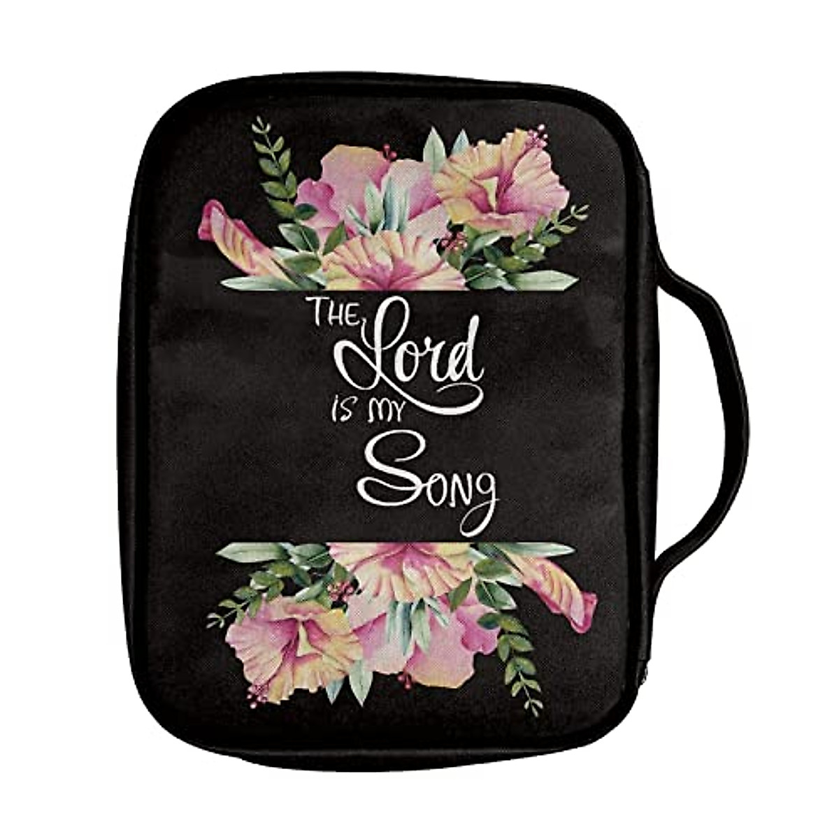 Suobstales Flower Black Pattern Bible Covers for Women Men Bible Case Bible Bag Bible Accessories with Handle and Zipper Pocket Bible Tote Bag
