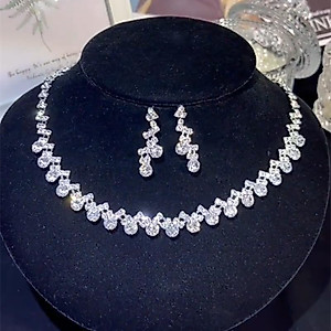 Supra Diamanto Silver Bridal Necklace Earrings Set Bridel Wedding Jewelry Set Rhinestone Choker Necklace for Women (2 piece set) (DTN14026395SZ)