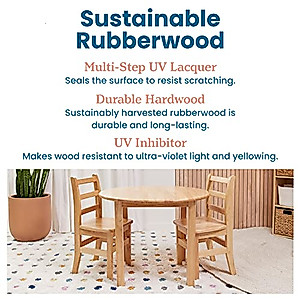 ECR4Kids 30in Round Hardwood Table and Chairs, 14in Seat Height, Kids Furniture, Natural, 3-Piece