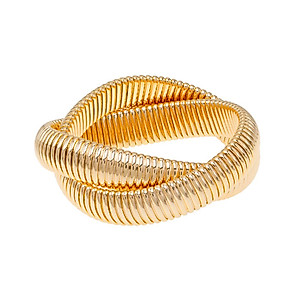 JANIS BY JANIS SAVITT Double Cobra Bracelet - High Polished Yellow Gold With Two Interlocking 1/2 Inch Bands MADE IN USA