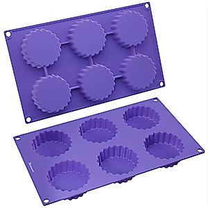 Bakerpan Silicone 2 3/4 Inch Round Tart Mold, Mini Cakes, Desserts, 6 Cavities Pan - Set of 2