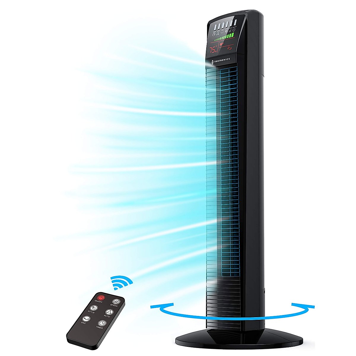 Tower Fan, 65°Oscillating Cooling Fan Powerful Floor Fan with Remote, LED Display, 9 Modes, Easy Clean, Up to 12H Timer, Bladeless Standing Fan Portable for the Whole Room Home Office