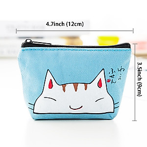 Oyachic 4 Packs Cute Coin Purse Cat Change Pouch Vintage Canvas Zipper Wallets Women Clutch Mini Bag Christmas Birthday Bag Clasp Closure
